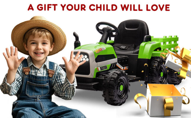 24V Kids Remote Control Ride On Tractor With Trailer Loader
