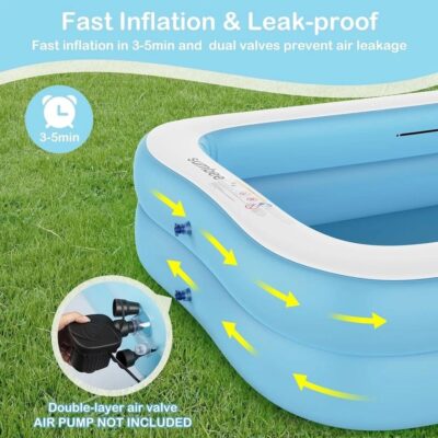 Kids Inflatable Plastic Swimming Pool Rectangular Kiddie Pool