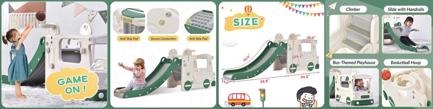 Indoor Slide For Kids 4 In 1 Bus Slide For Toddlers
